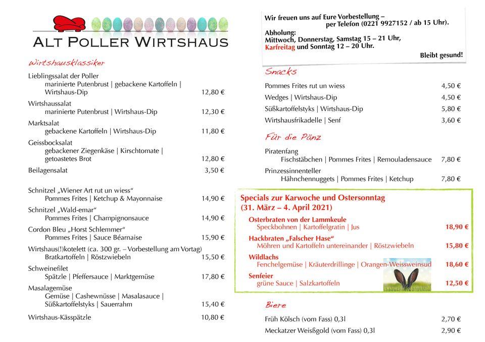 Speisekarte von Alt Poller Wirtshaus restaurant, Köln