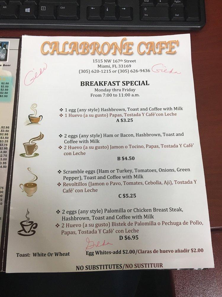 Menu at Calabrone Cafe, Miami Gardens