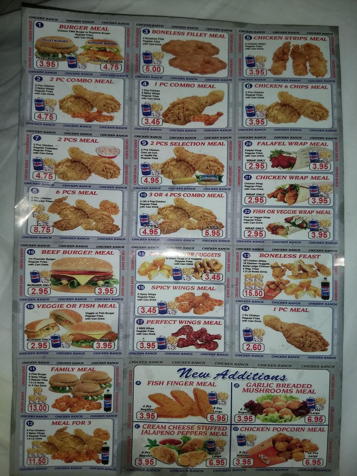 Menu at Chicken Ranch restaurant, London, 48 Rosebery Ave