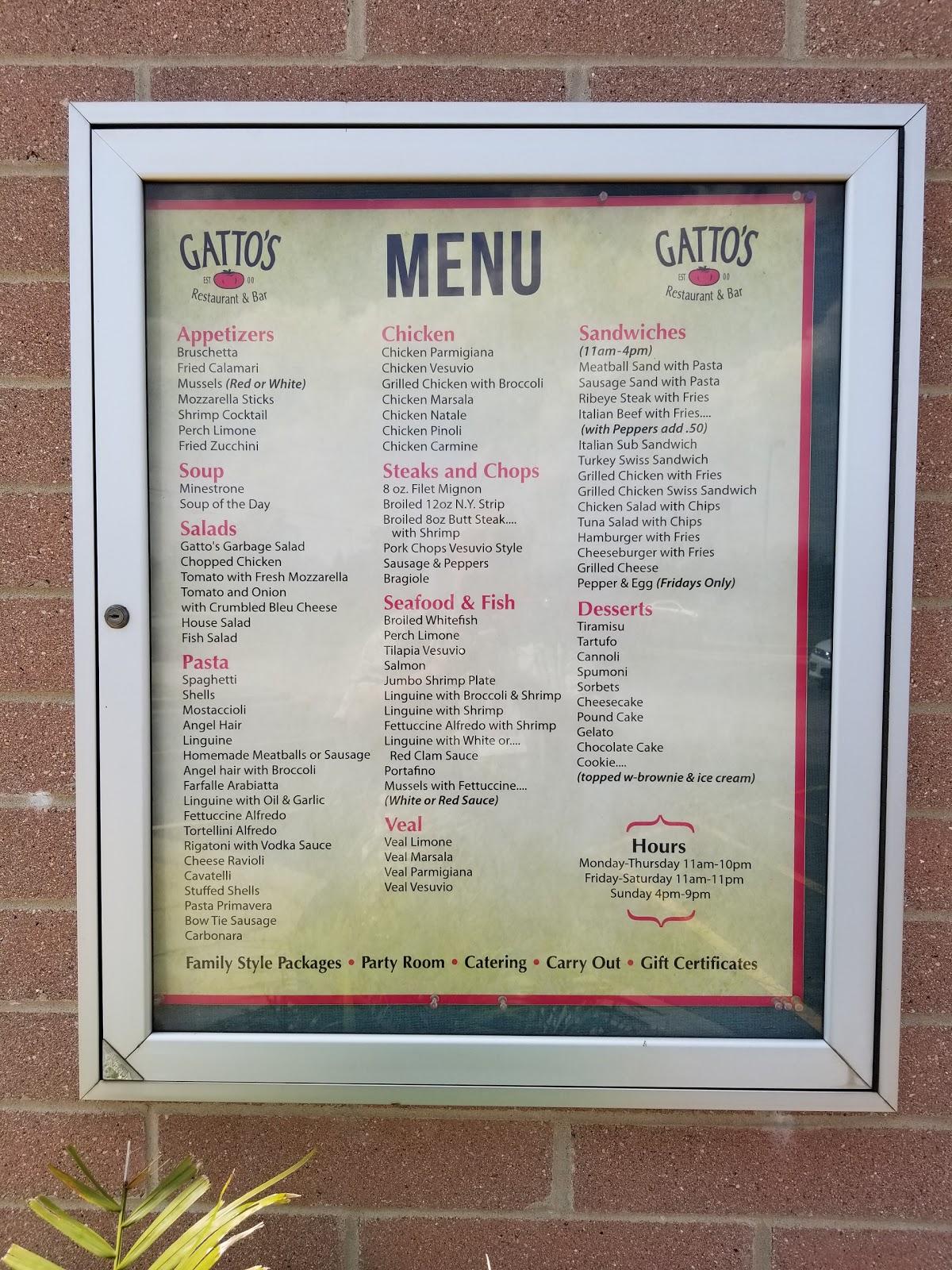 Menu at Gatto's Italian Restaurant & Bar, Tinley Park, 183rd St