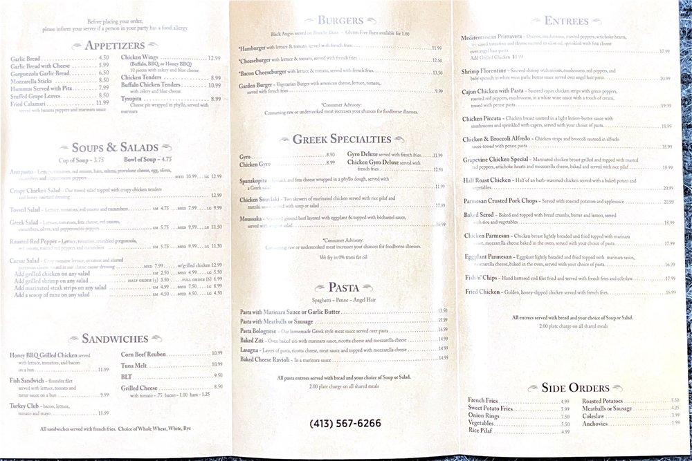 Menu at Grapevine Pizzeria & Restaurant, Longmeadow