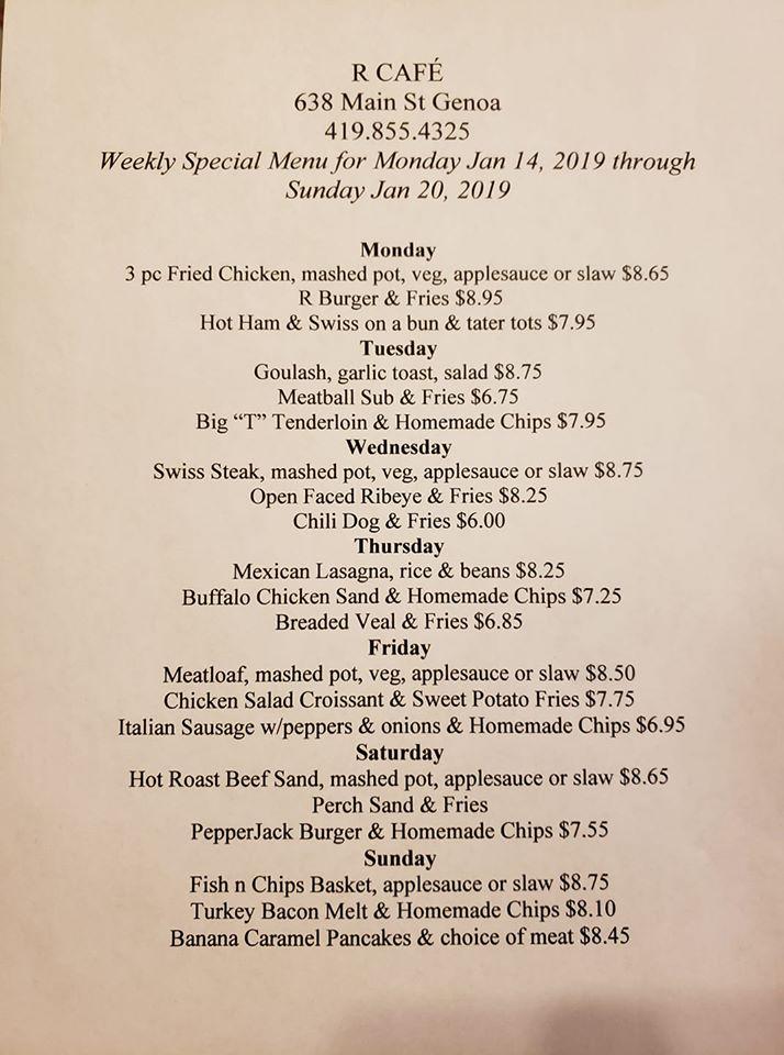 Menu at R Cafe, Genoa