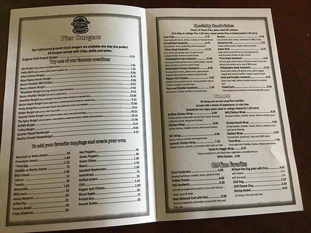 Menu at Ryans Pier pub & bar, Aroma Park