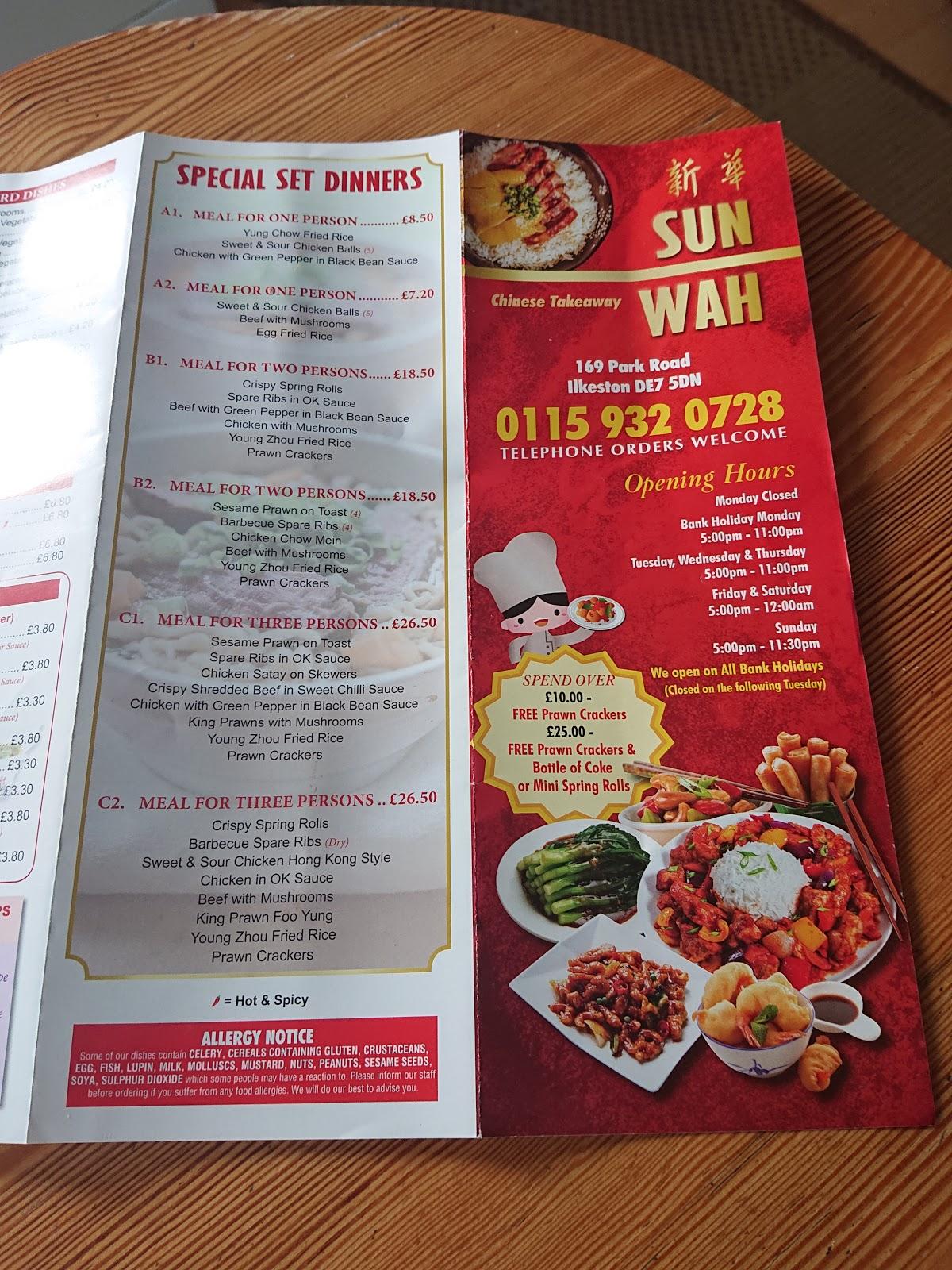Menu at Sun Wah fast food, Ilkeston