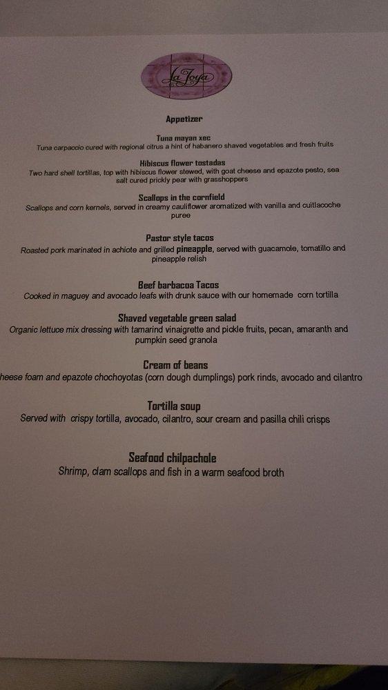 Menu at La Joya Restaurant All Inclusive, Cancún, Punta Cancun