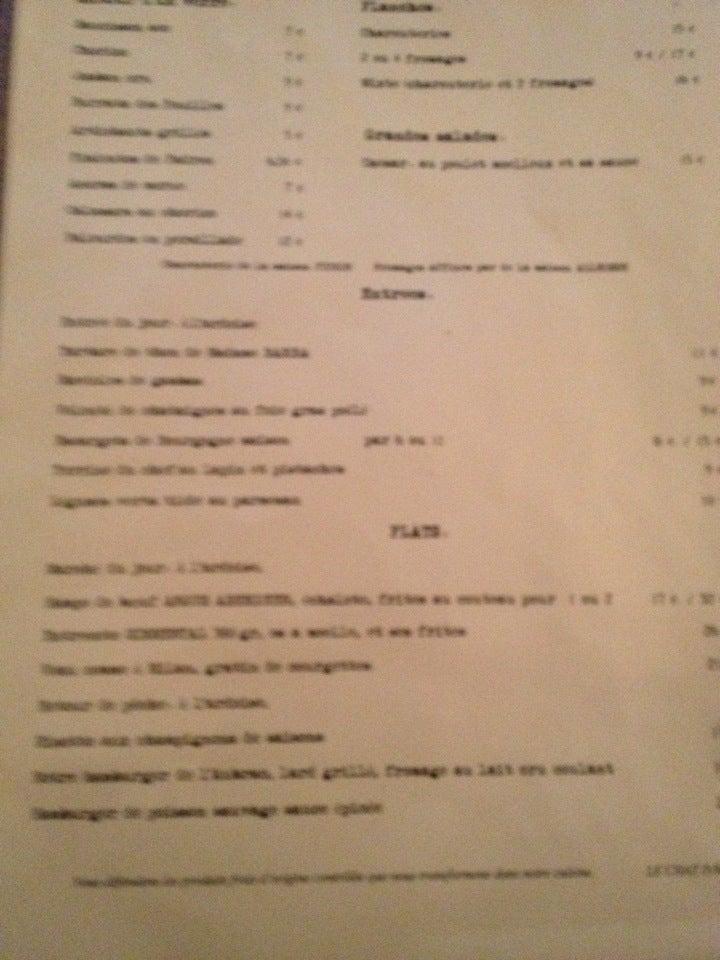 Menu at Le Chat Ivre pub & bar, Paris