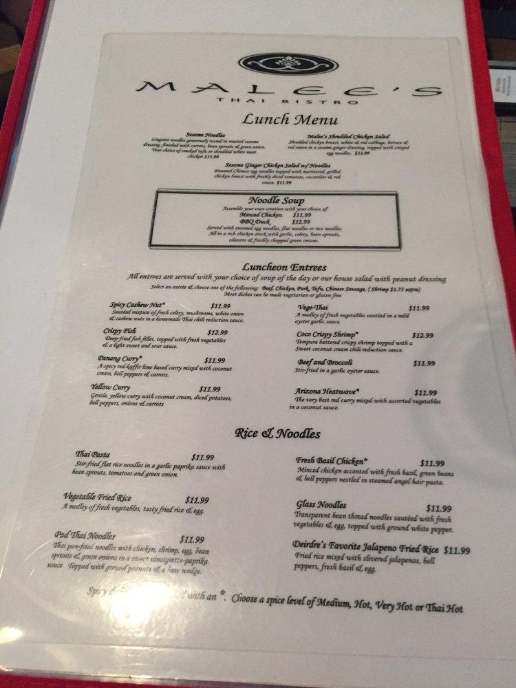 Menu at Malee's Thai Bistro pub & bar, Scottsdale, E Main St
