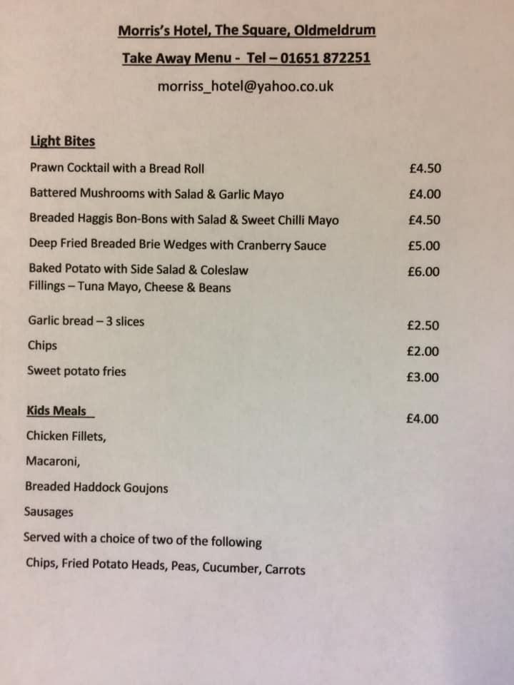 Menu at Morris's Hotel & Restaurant, Oldmeldrum