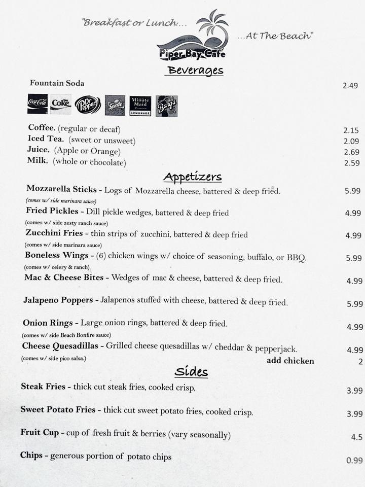 Menu at Piper Bay Café cafe, Trafford, 129 Murrysville Rd