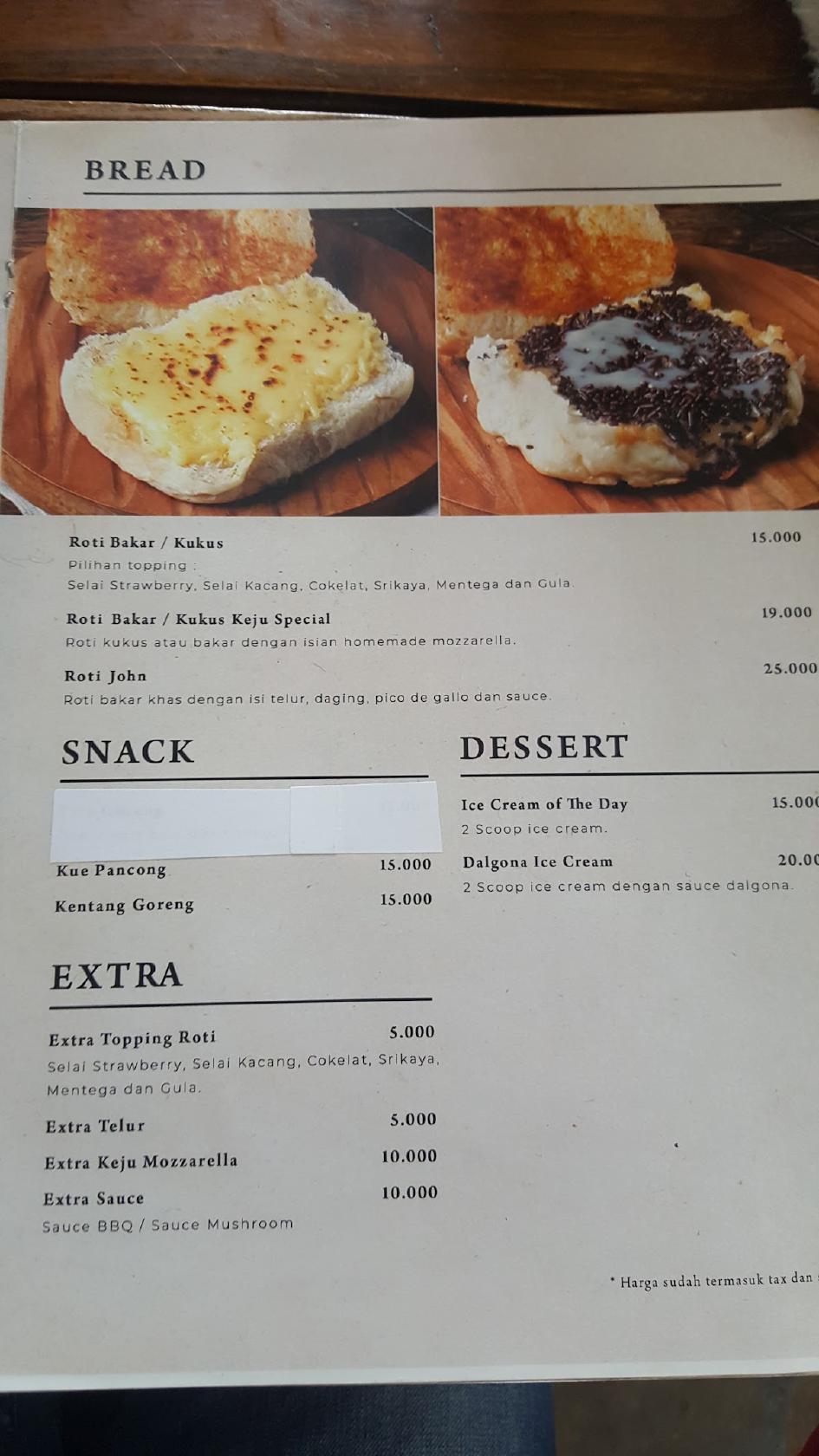 Menu at Pojok Tilu Tilu cafe, Bandung