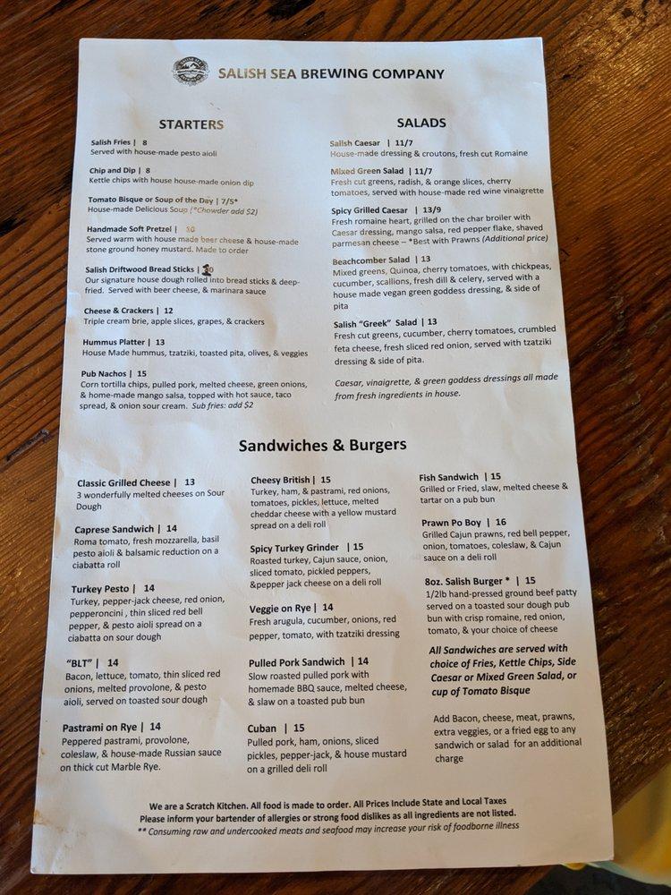 Carta de Salish Sea Brewing Co & Restaurant, Edmonds