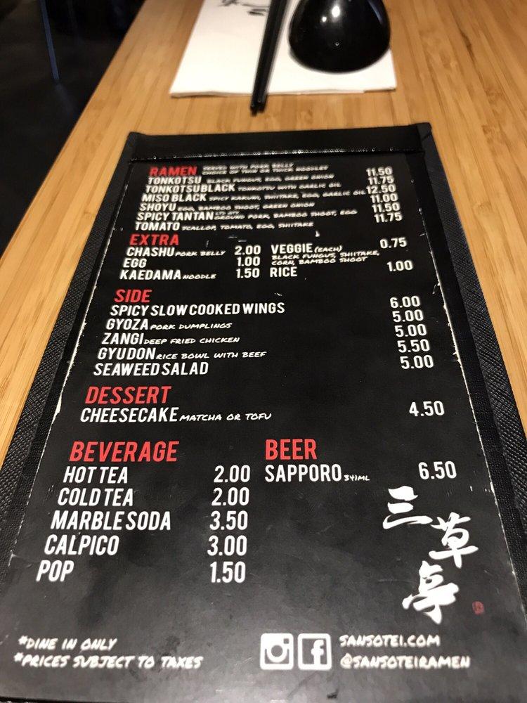 Menu at Sansotei Ramen restaurant, Ottawa, 153 Bank St