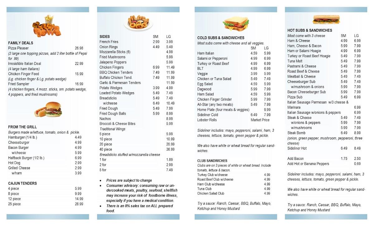 Menu at Sideline Variety pizzeria, Norway
