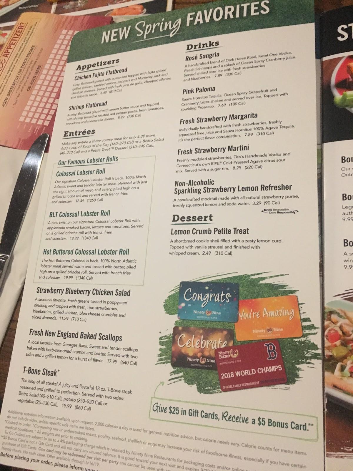 Menu at 99 Restaurants, Seabrook