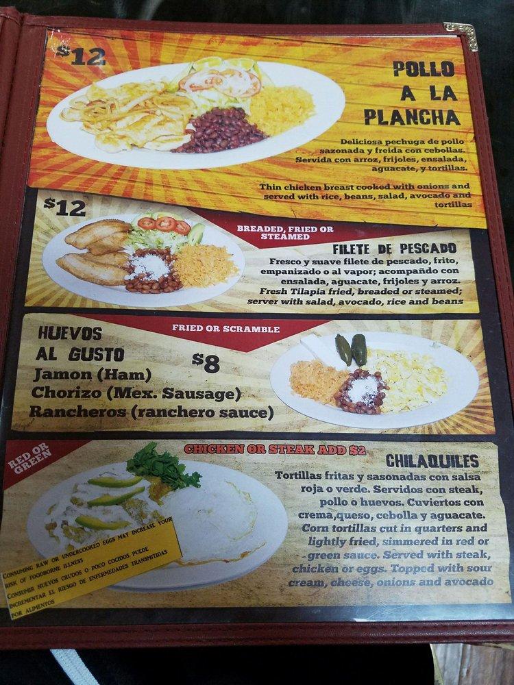 Carta del restaurante El Milagro, Pittsburgh