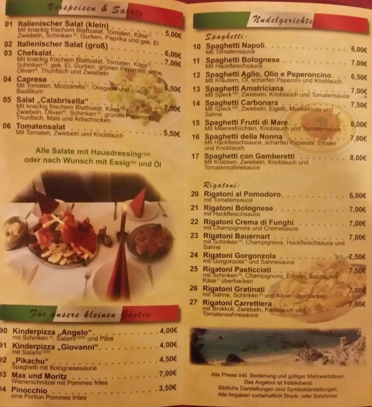Speisekarte von La Calabrisella pizza, Mommenheim