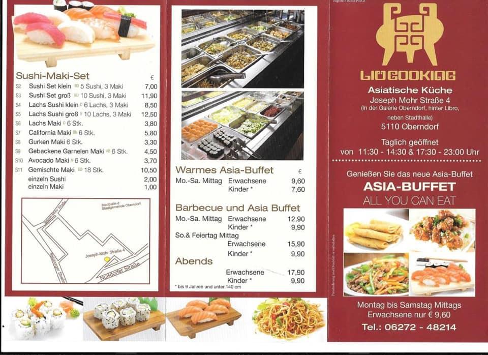 Menu at Liu Cooking restaurant, Oberndorf bei Salzburg