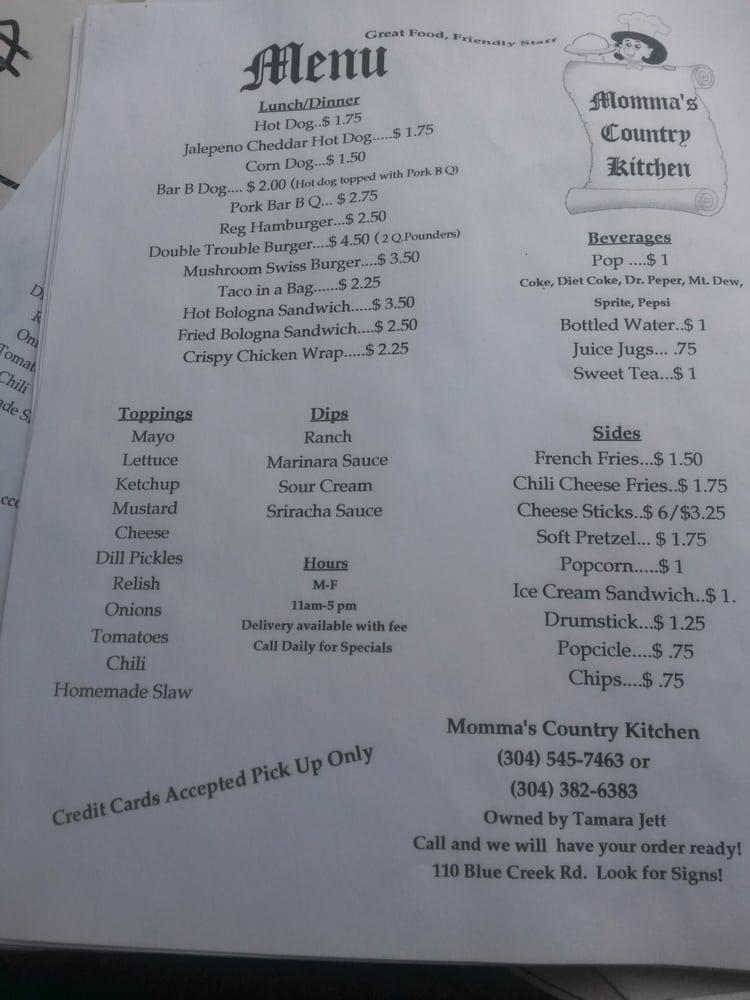 Menu at Mommas Country Kitchen, Elkview