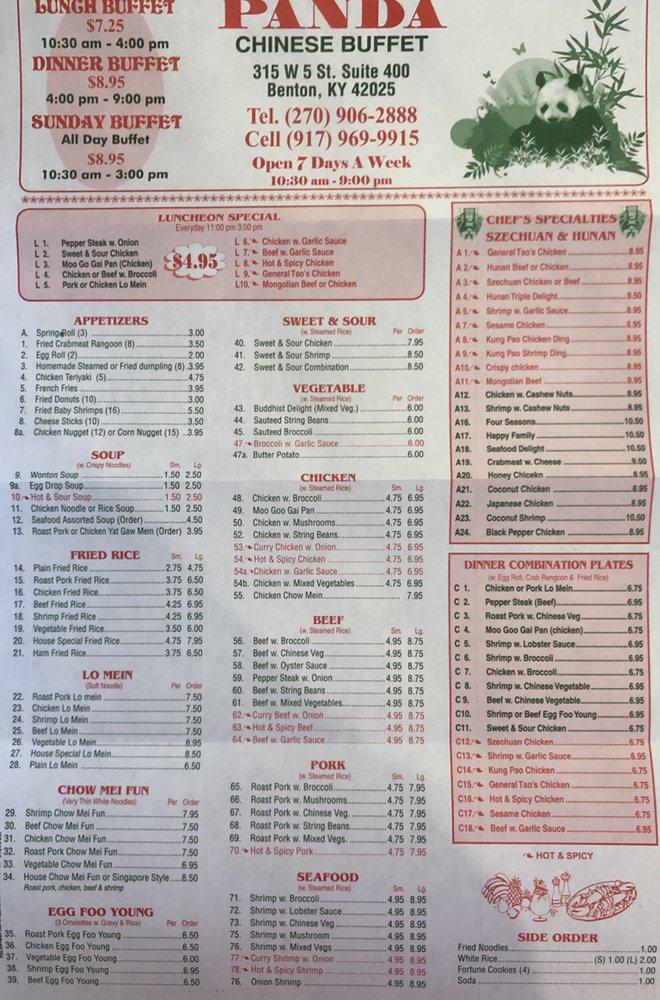 Menu at Panda Restaurant, Benton