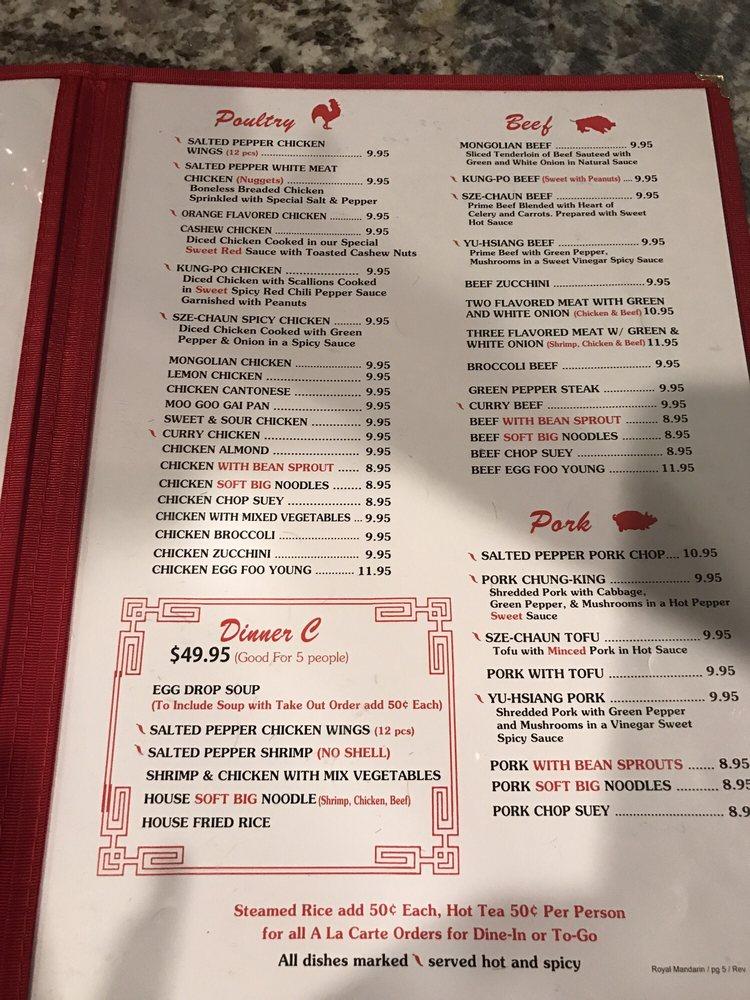 Menu at Royal Mandarin restaurant, National City