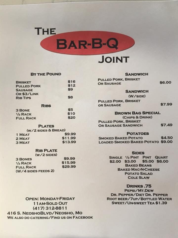 Menu at THE BAR-B-Q JOINT, Neosho