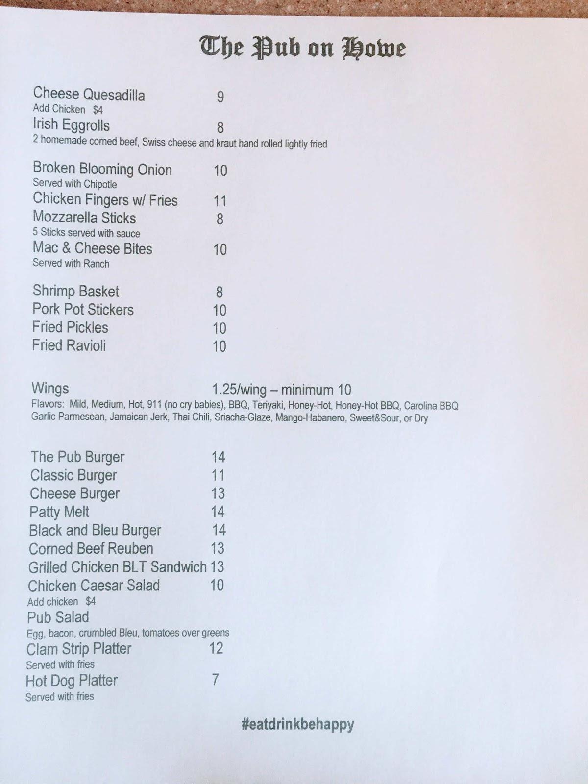 Menu at The Pub On Howe, Shelton