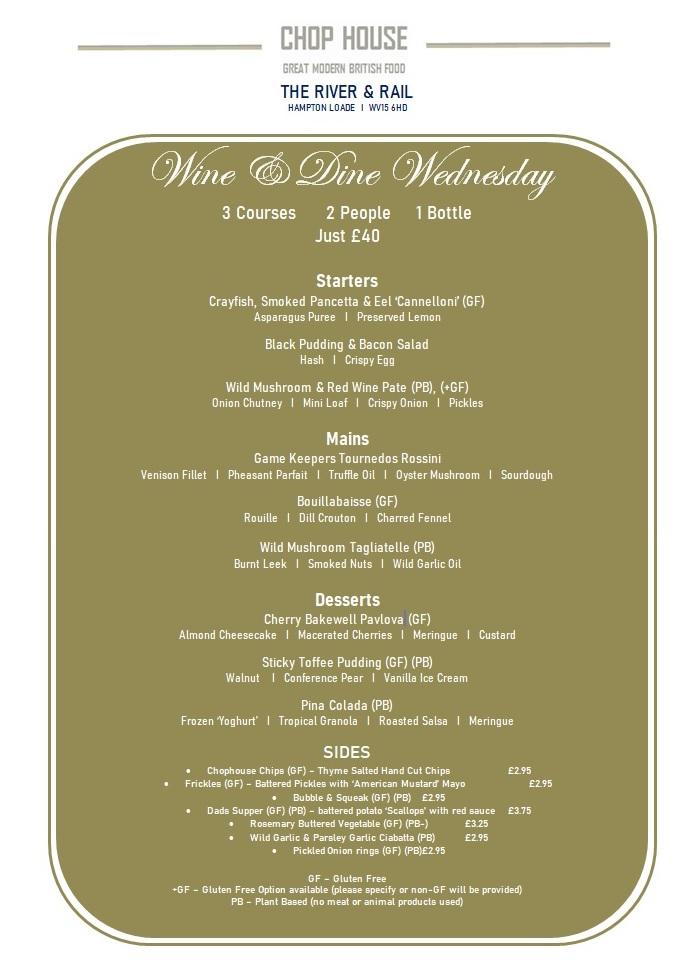 Menu at The River & Rail restaurant, Highley