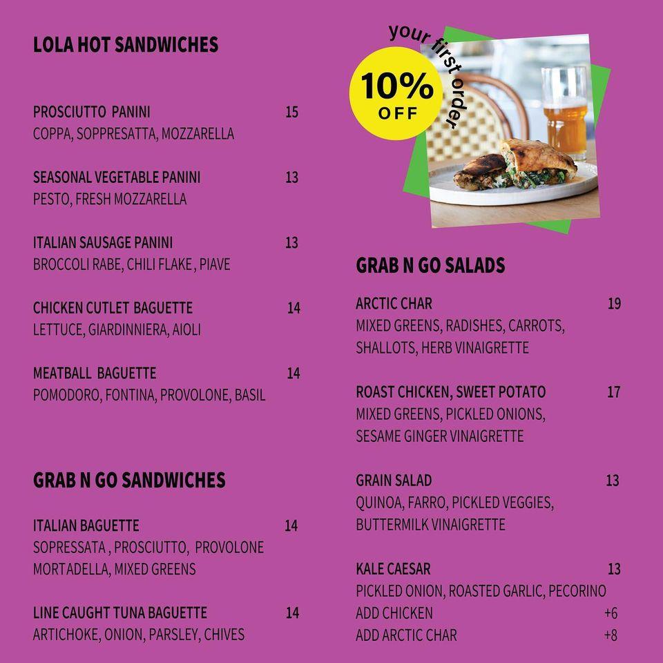 Menu at LOLA pizzeria, Kingston
