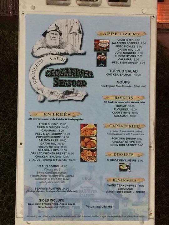 Menu at Cedar River Seafood restaurant, Inverness, 804 US Hwy 41
