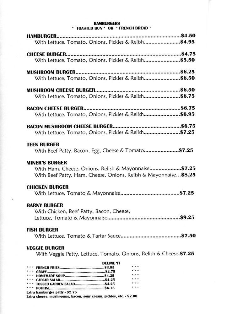 Menu at Chris' Restaurant, Crowsnest Pass