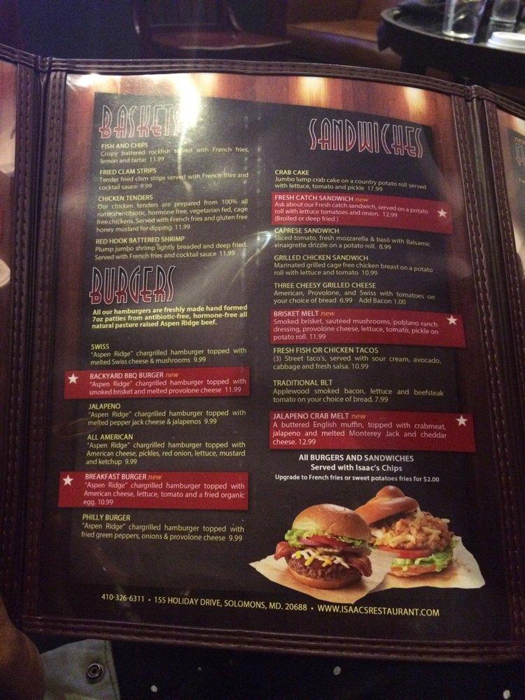 Menu at Isaac’s Restaurant & Pub, Solomons