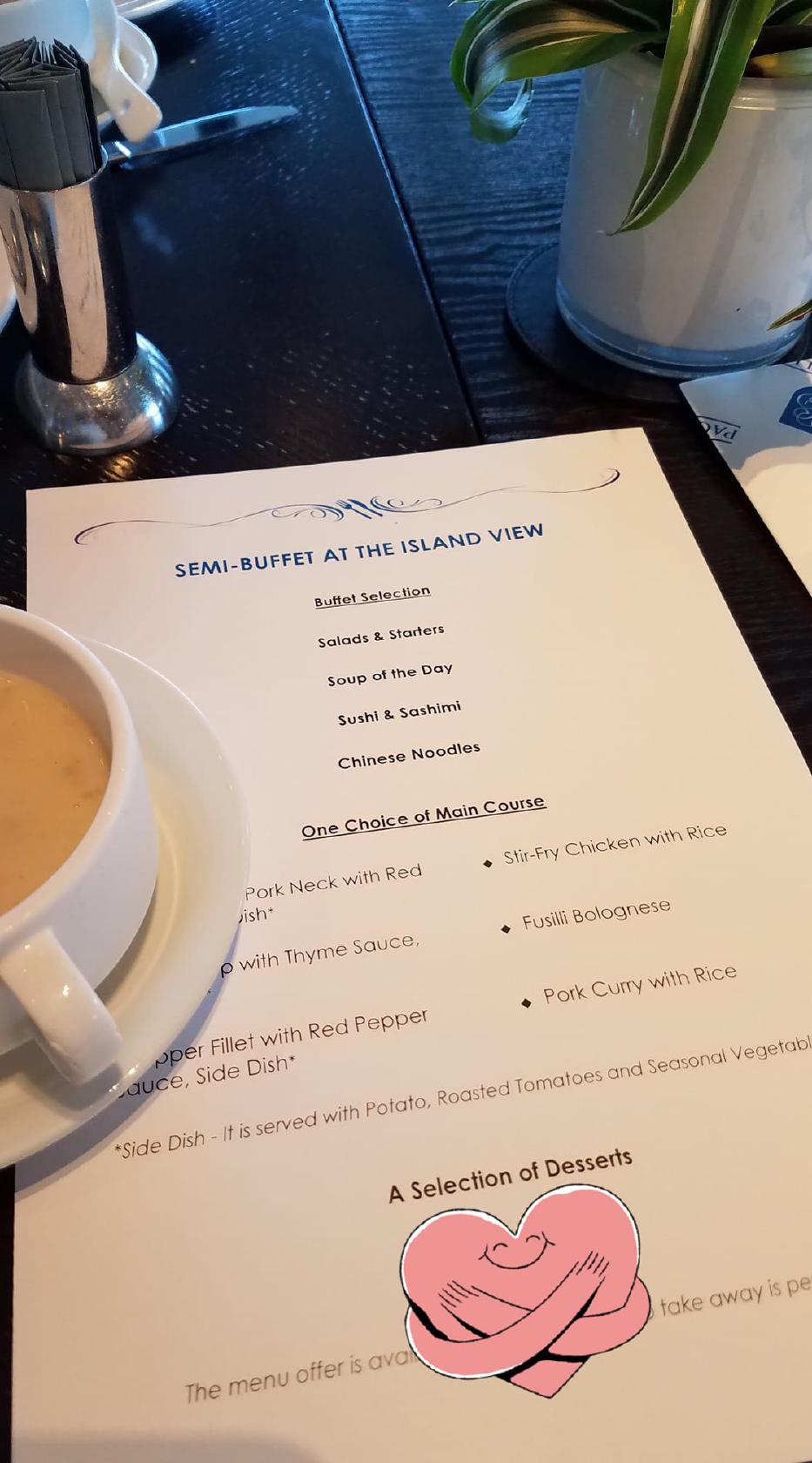 Menu at Island View restaurant, Hong Kong