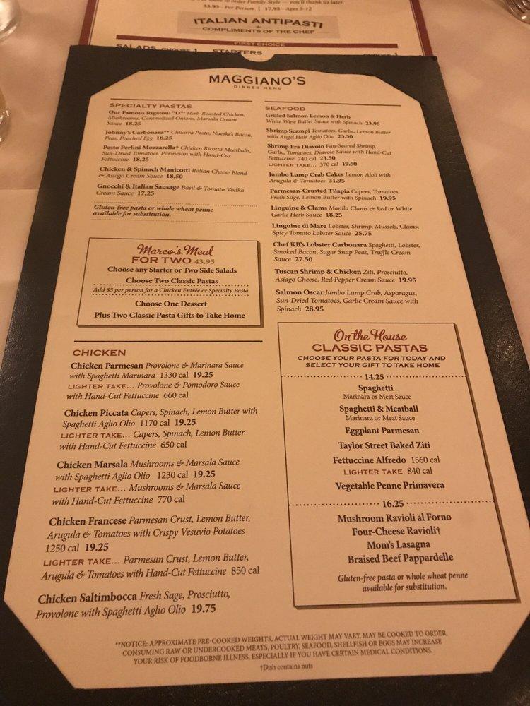 Menu at Maggiano's Little Italy pub & bar, McLean