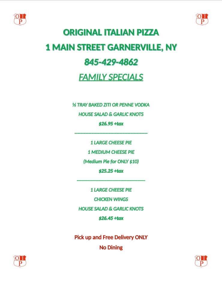 Menu at Original Italian Pizza & Restaurant, West Haverstraw