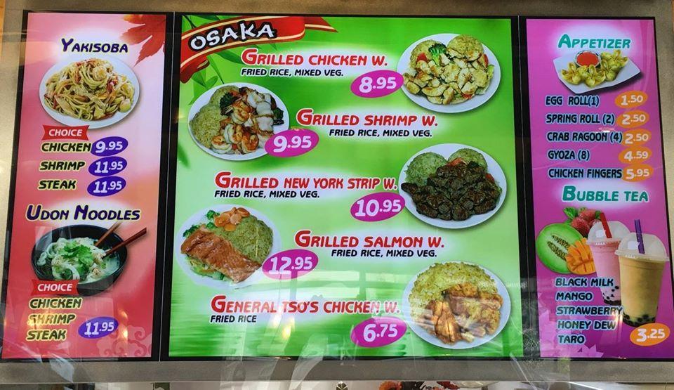 Menu at Osaka Express restaurant, Wheeling