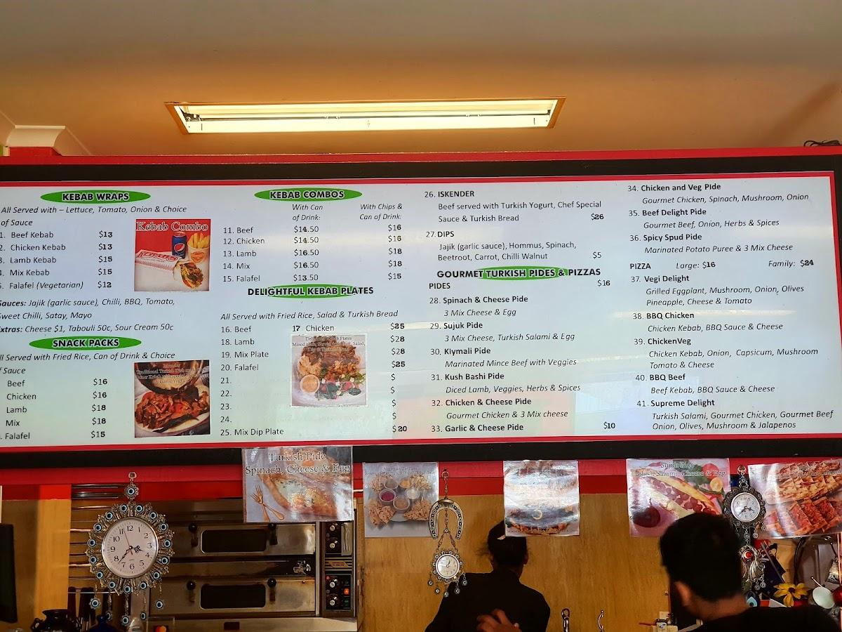Menu at Turkish Delight restaurant, Devonport
