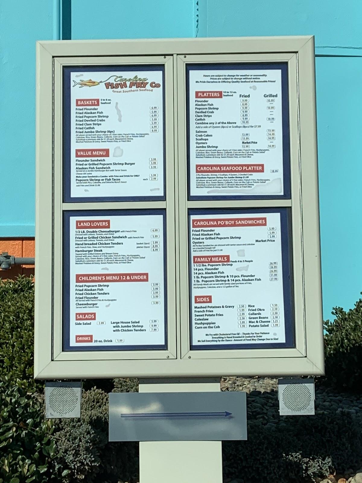 Menu at Carolina Fish Fry Co. restaurant, Greensboro