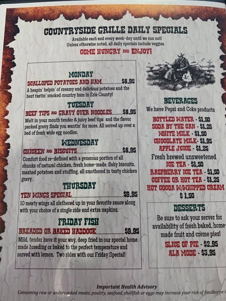 Menu at Countryside Grille restaurant, Union City