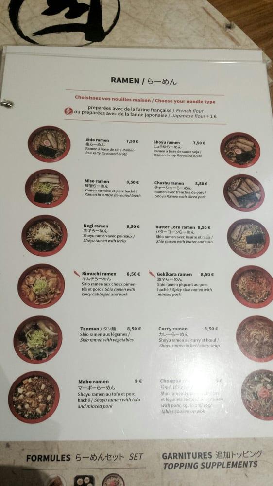 Menu at Kintaro café, Paris
