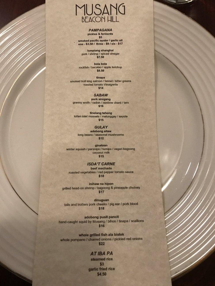 Menu at Musang restaurant, Seattle