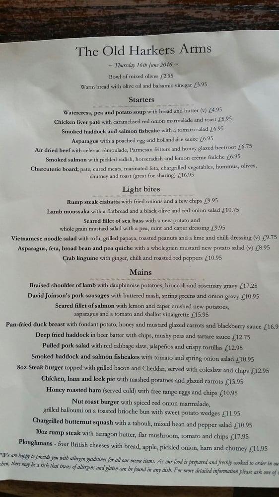 Menu at The Old Harkers Arms pub & bar, Chester