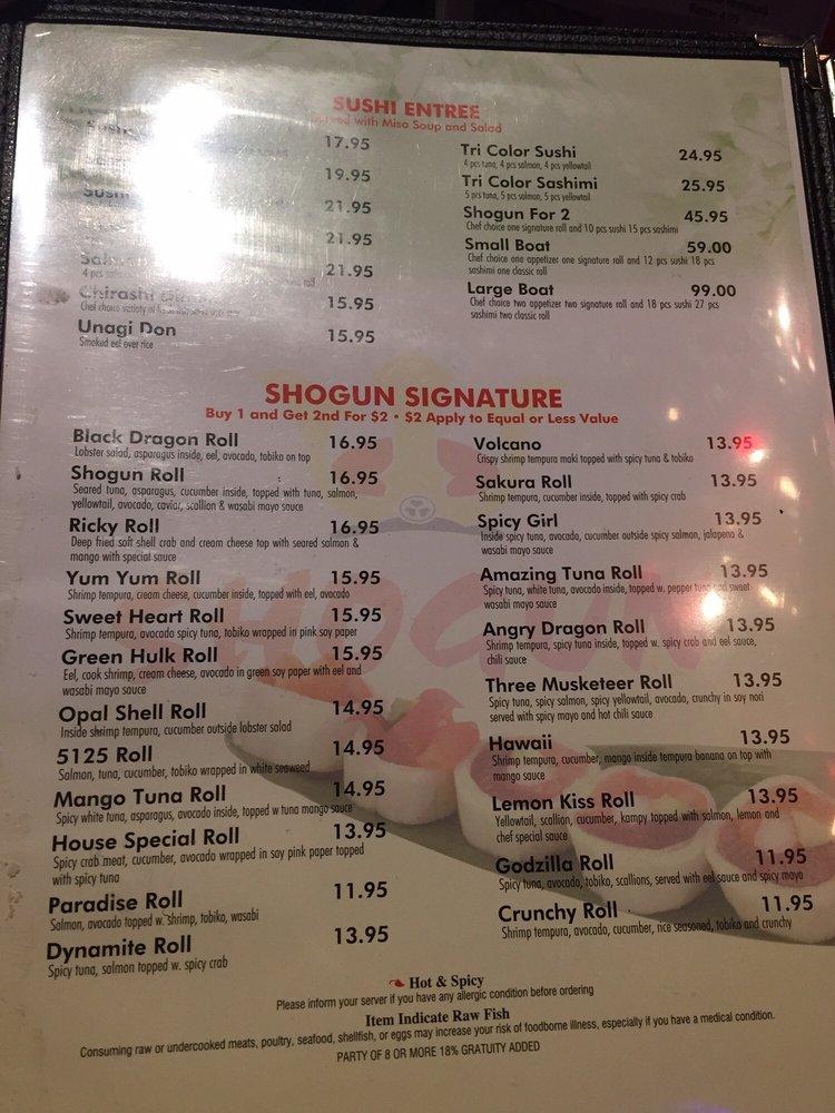 Menu at Shogun Asian Fusion Hibachi and Sushi restaurant, Harrisburg