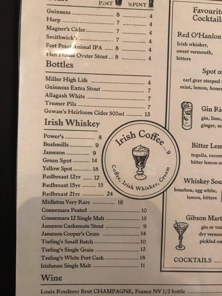 Menu at Sláinte Irish Pub Oakland, Oakland
