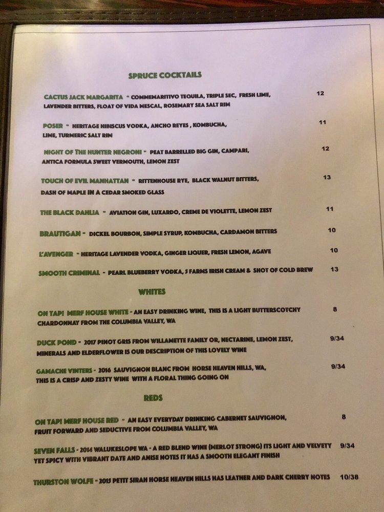 Menu at Spruce pub & bar, Port Angeles