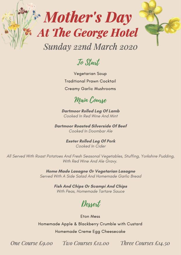 Menu at The George Hotel pub & bar, Crewkerne