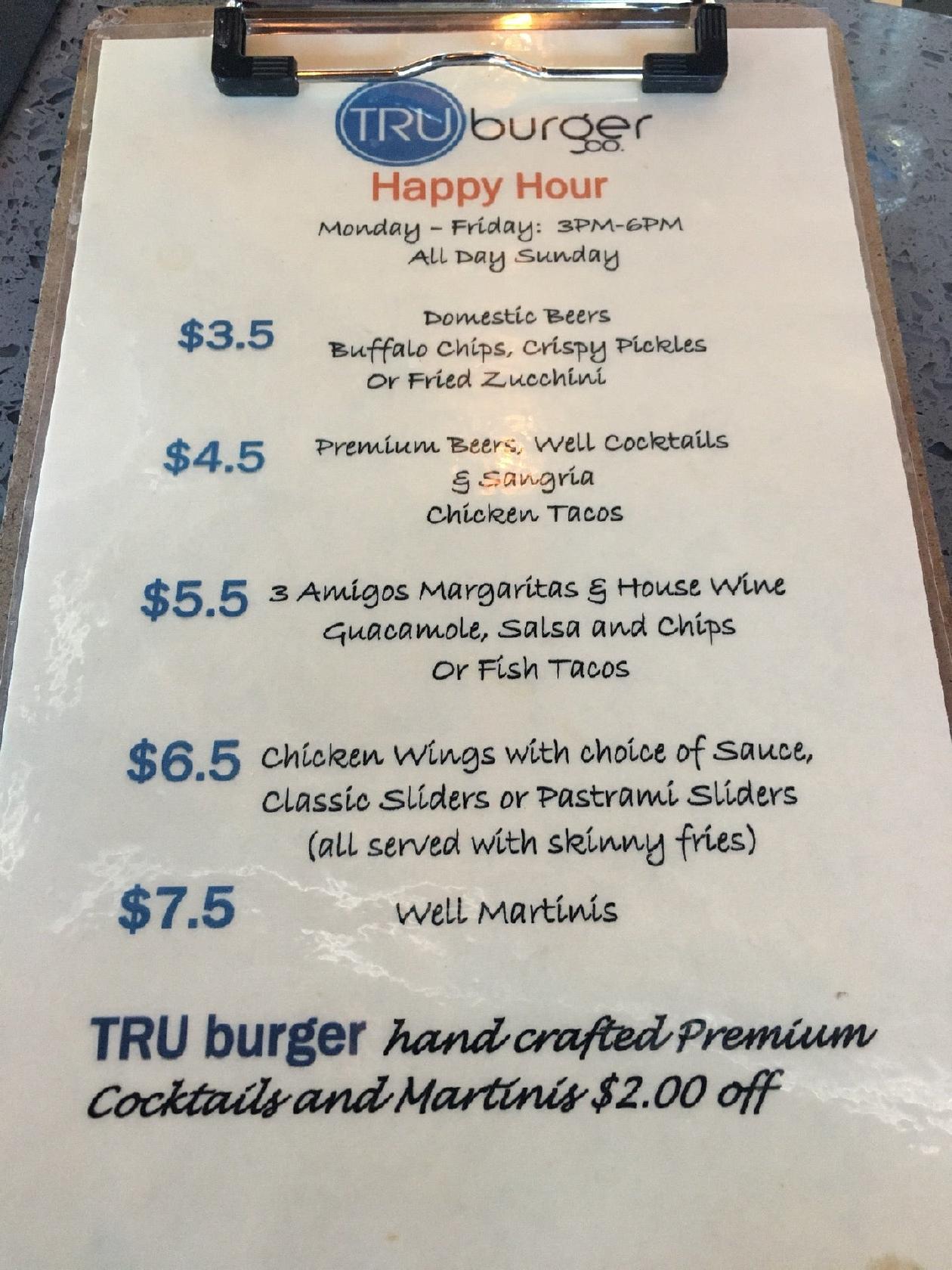 Menu at Tru Burger Co. pub & bar, Phoenix, N Central Ave