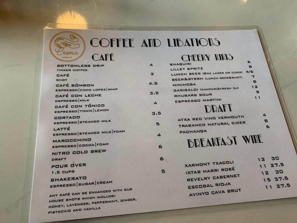 Menu at Almost Famous Crema pub & bar, Indianapolis