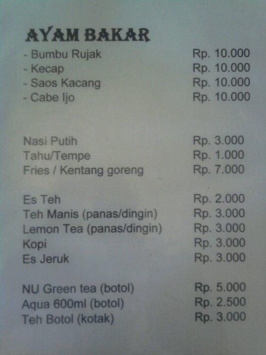 Menu at Ayam Bakar JFC restaurant, Tangerang, Perum. Palem Ganda Asri ...