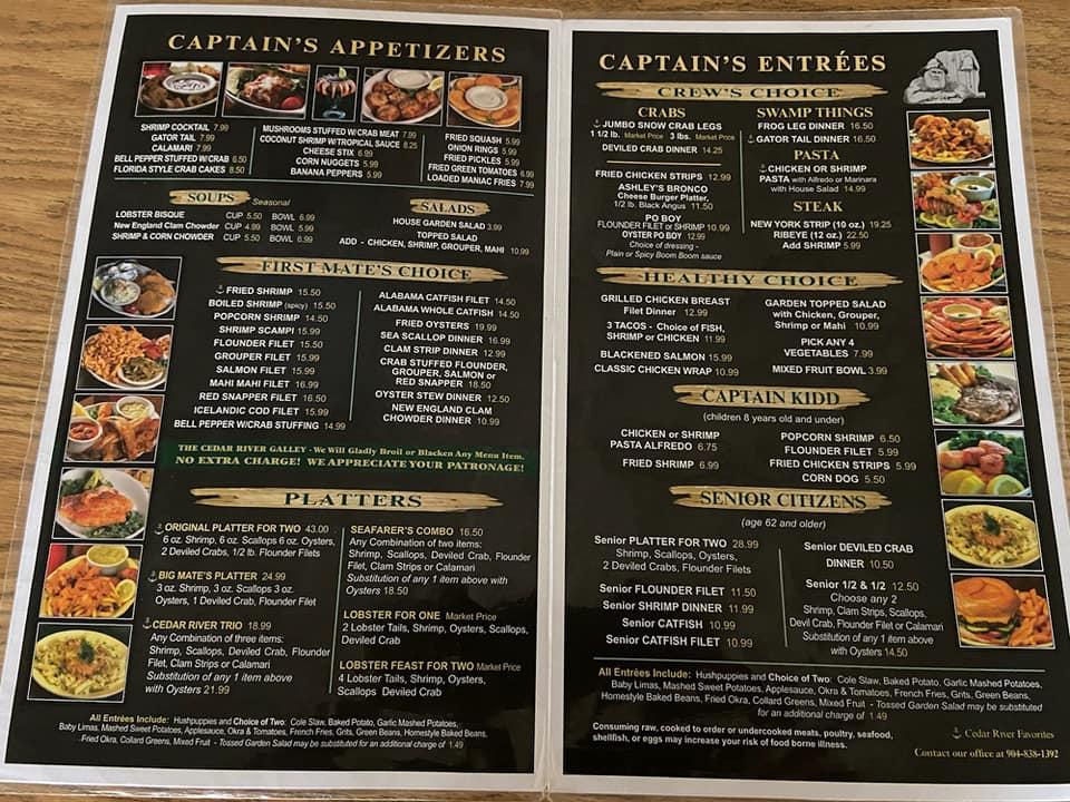 Menu at Cedar River Seafood, Starke restaurant, Starke