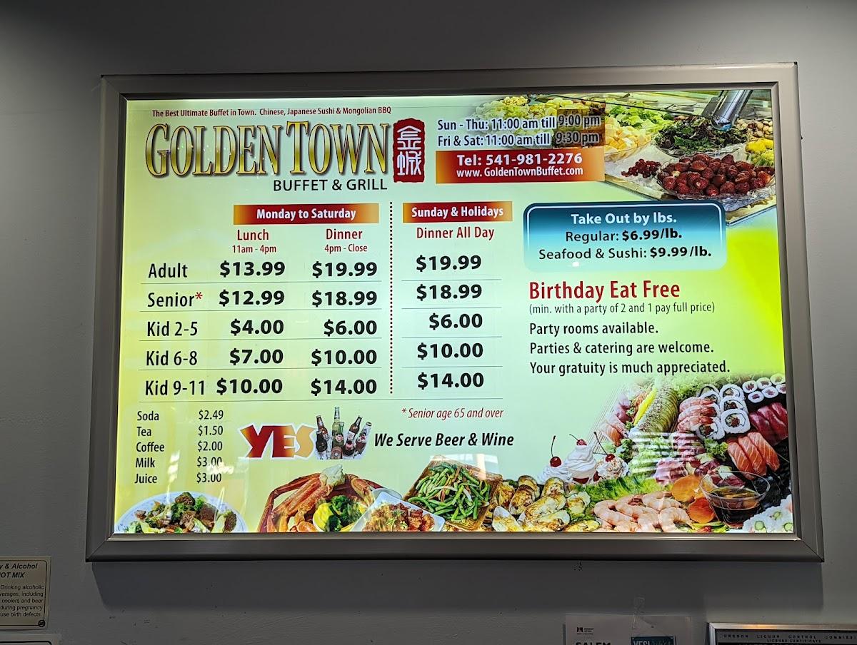 Menu at Golden Town Buffet restaurant, Albany, Pacific Blvd SE